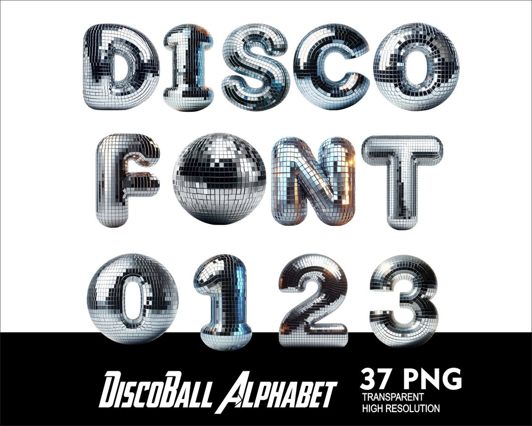 Disco Alphabet Disco Ball Font PNG Letters Party Font Disco Letters and ...