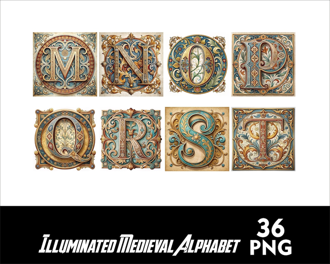 Illuminated Letters Medieval Alphabet PNG Alphabet English Alphabet ...
