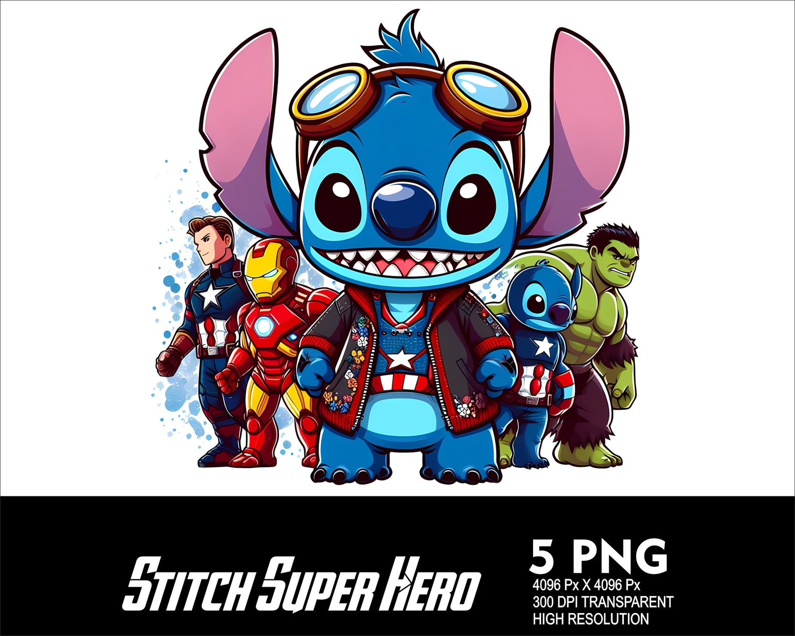 10 PNG Super Hero Bundle Stitch Splash and Watercolor Transparent PNG ...