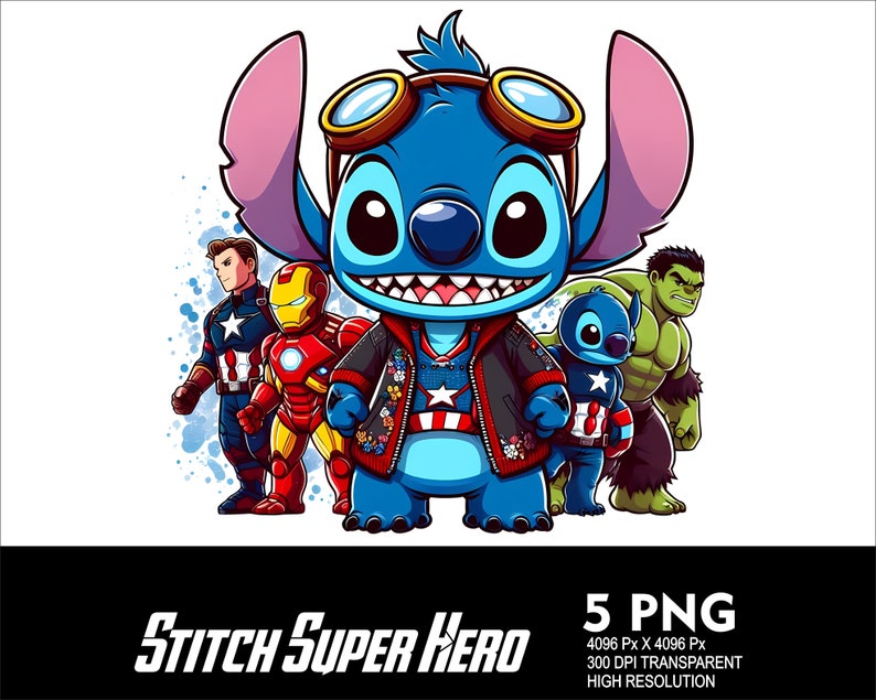 10 PNG Super Hero Bundle Stitch Splash and Watercolor Transparent PNG ...