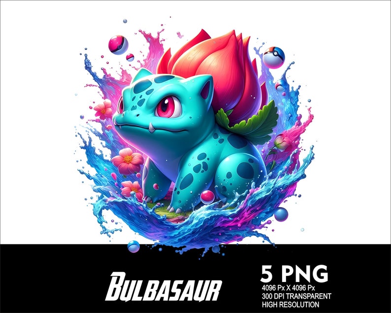 5 PNG Bulbasaur Splash and Watercolor Transparent Png File for ...