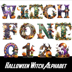 Halloween Witch Alphabet Font PNG Spooky Letters and Numbers for ...