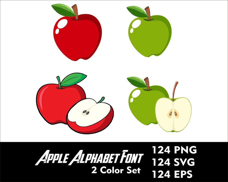 Apple Doodle Alphabet Red Apple Font SVG Green Apple Alphabet Apple ...