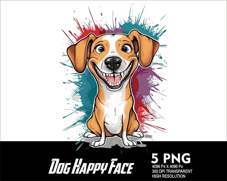 5 PNG Happy Face Dog Splash Transparent PNG File for Sublimation 300dpi ...