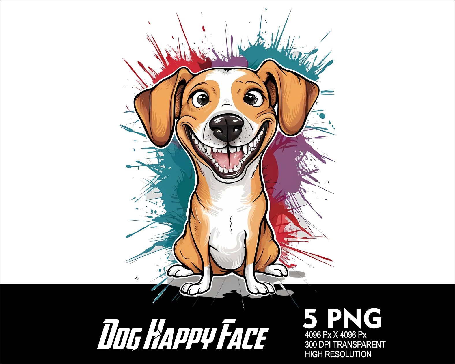 5 PNG Happy Face Dog Splash Transparent PNG File for Sublimation 300dpi ...