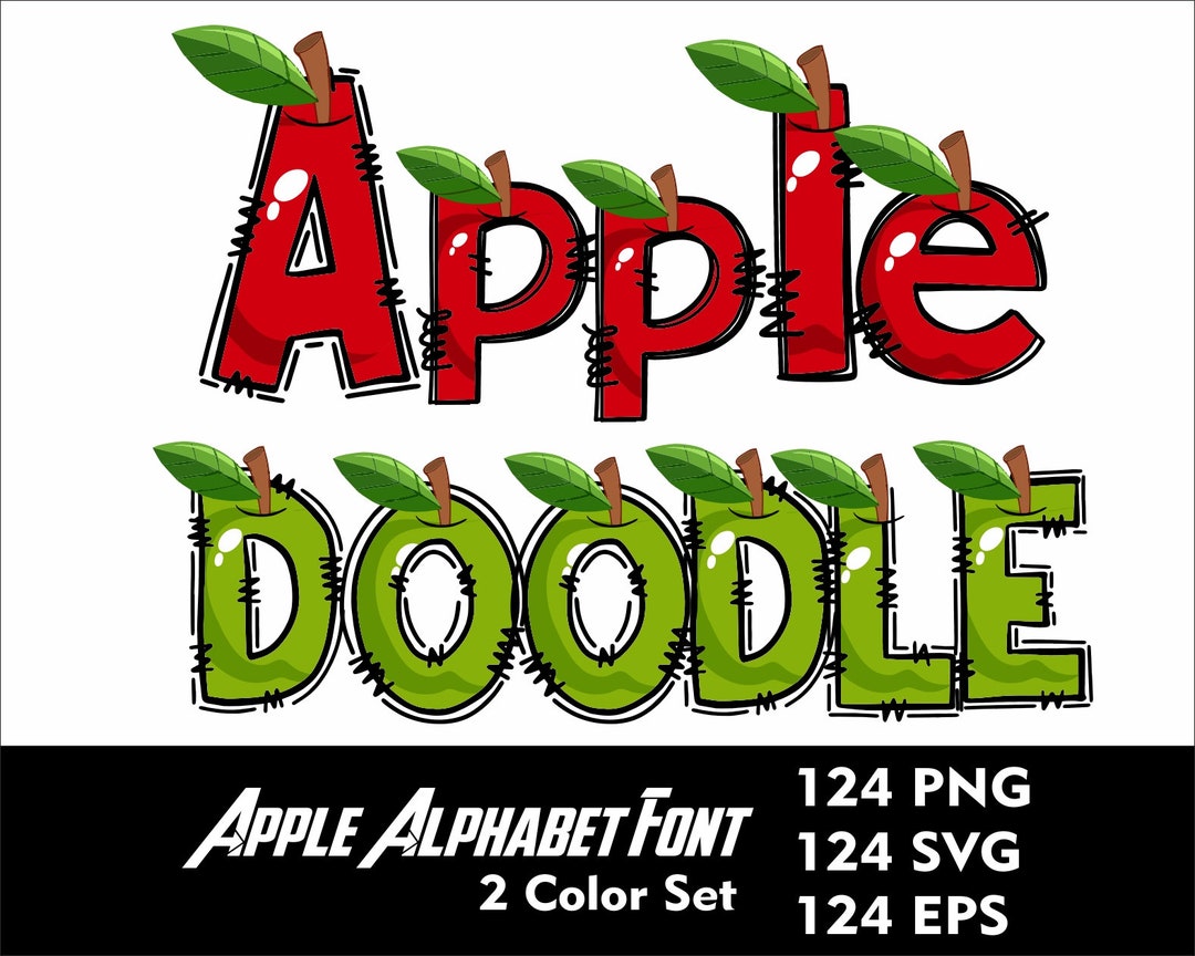 Apple Doodle Alphabet Red Apple Font SVG Green Apple Alphabet Apple ...