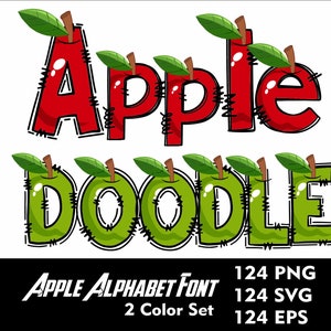 Apple Doodle Alphabet Red Apple Font SVG Green Apple Alphabet Apple ...