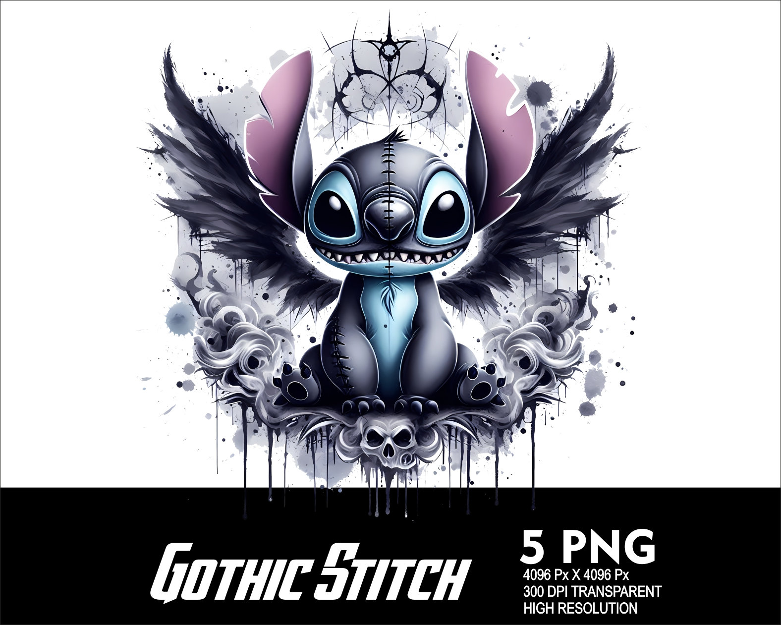 5 PNG Gothic Stitch PNG Dark Stitch Design Splash and Watercolor ...