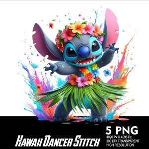 5 PNG Hawaii Dancer Stitch Splash and Watercolor Transparent PNG File ...