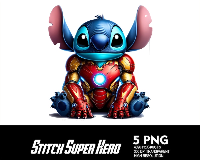 10 PNG Super Hero Bundle Stitch Splash and Watercolor Transparent PNG ...