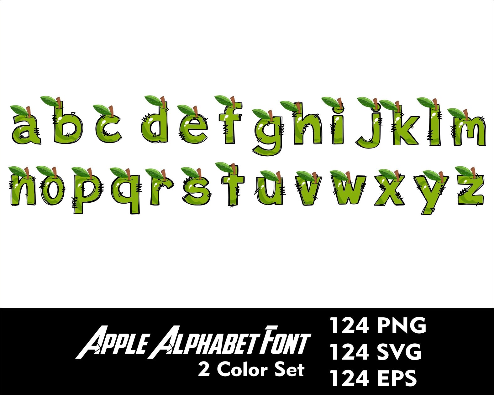 Apple Doodle Alphabet Red Apple Font SVG Green Apple Alphabet Apple ...