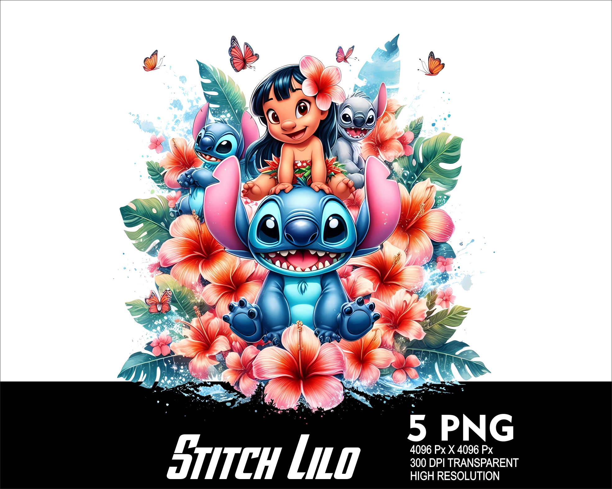 5 PNG Stitch Splash and Watercolor Transparent PNG File for Sublimation ...