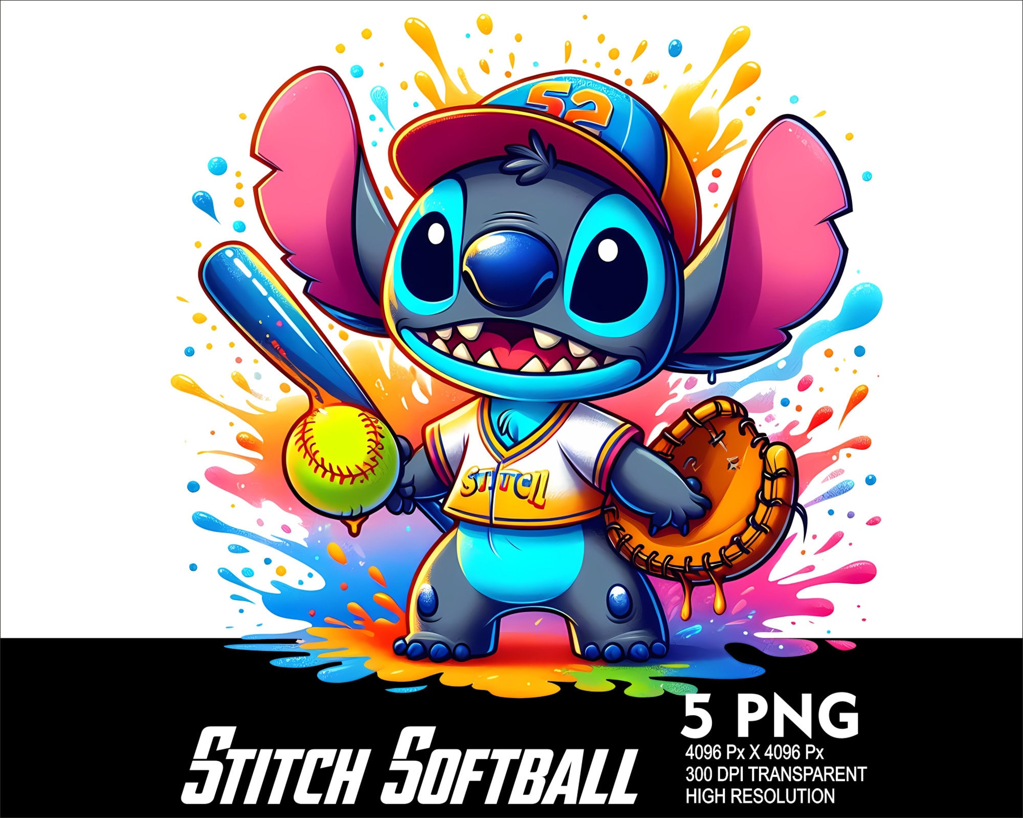 5 PNG Softball Stitch Splash and Watercolor Transparent PNG File for ...