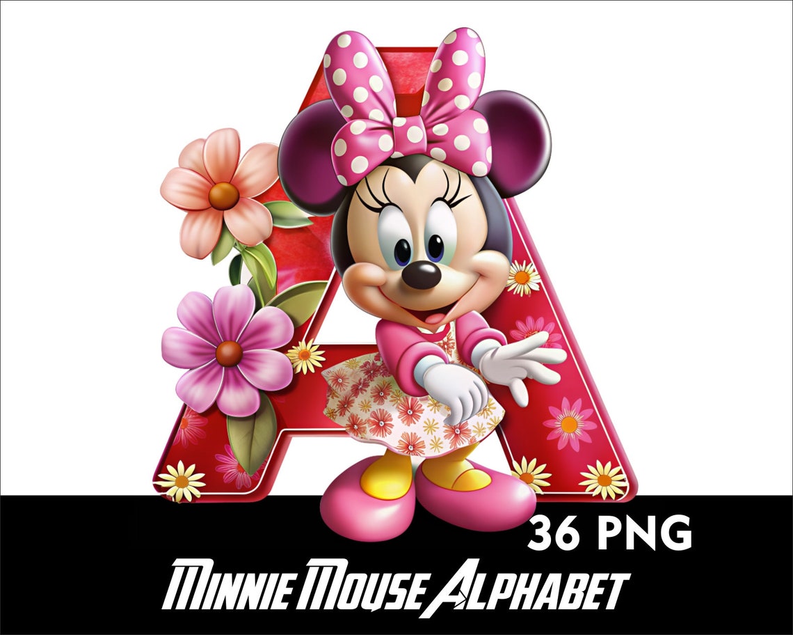 Minnie Alphabet Mouse Flower Font PNG Letters Girl Letters and Numbers ...