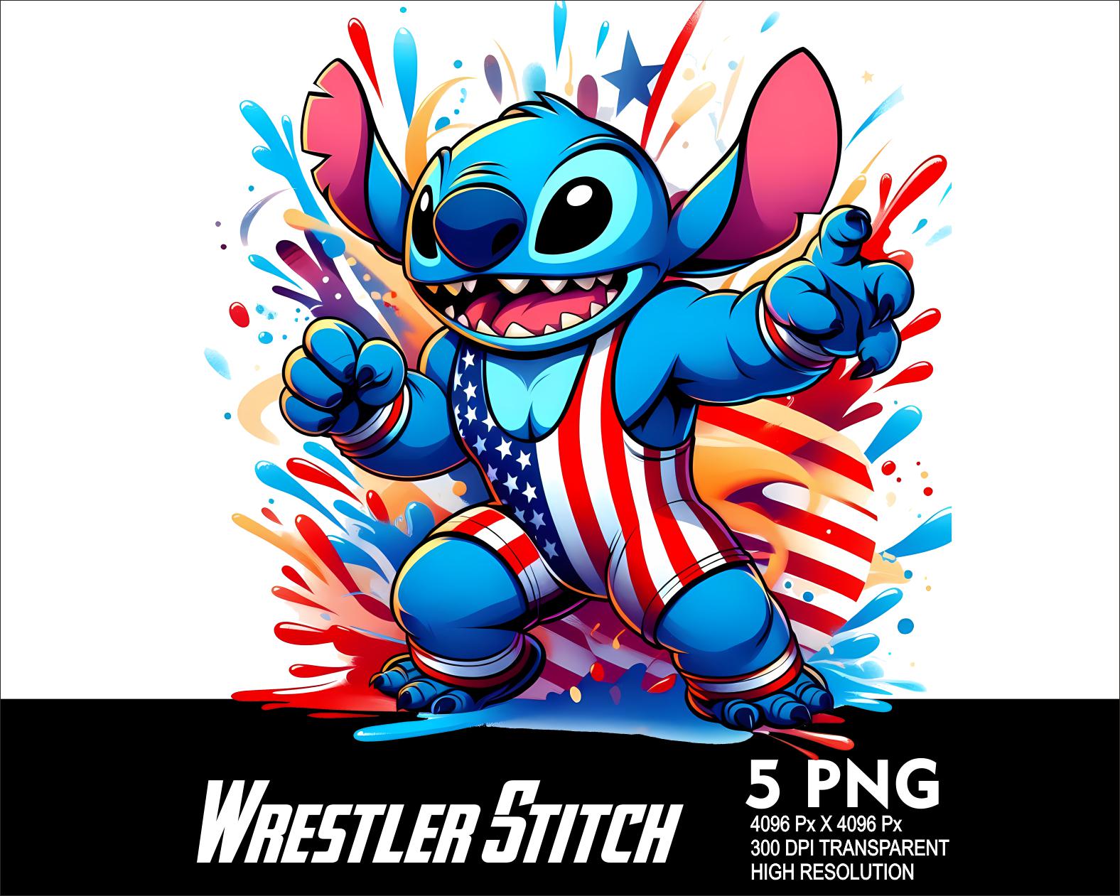 5 PNG Wrestler Stitch Splash and Watercolor Transparent PNG File for ...
