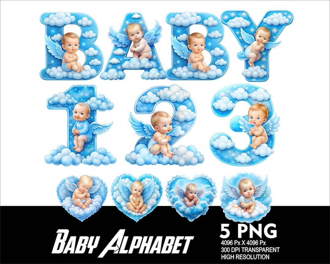 Baby Alphabet Blue Baby Font PNG Party Letters and Numbers for ...