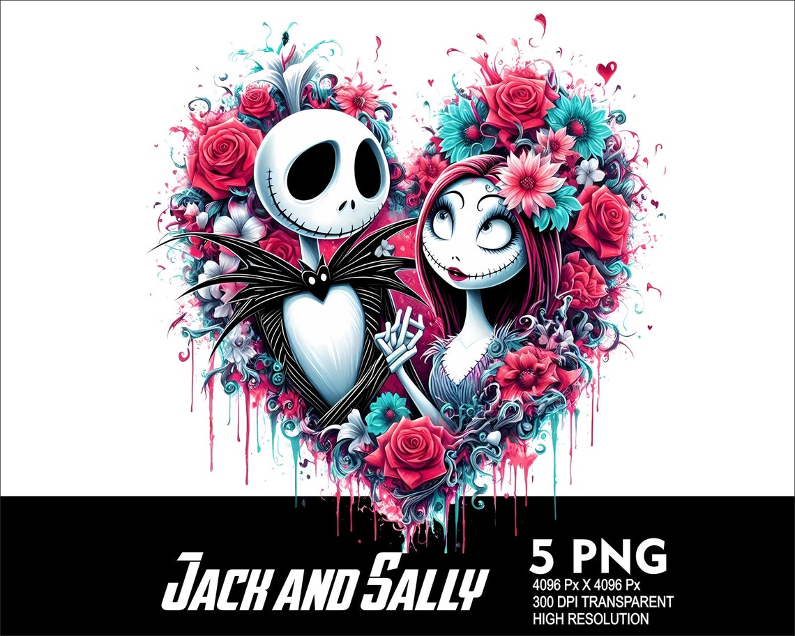 5 PNG Jack and Sally Heart Splash Transparent PNG File for Sublimation ...