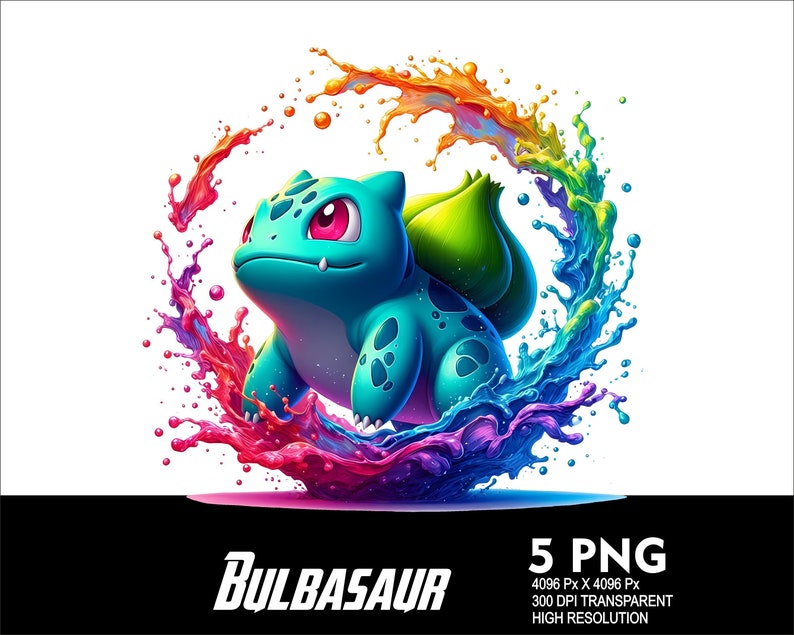 5 PNG Bulbasaur Splash and Watercolor Transparent Png File for ...
