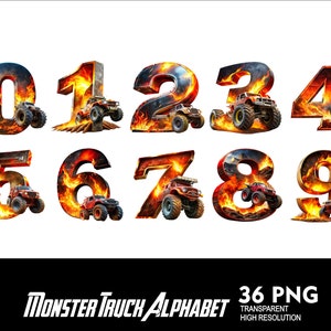 Monster Truck Alphabet Font PNG Flame Monster Truck Letters and Numbers ...
