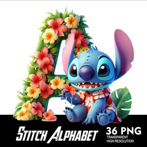 Stitch Flowers Alphabet Stitch Font PNG Hawaii Font and Numbers for ...