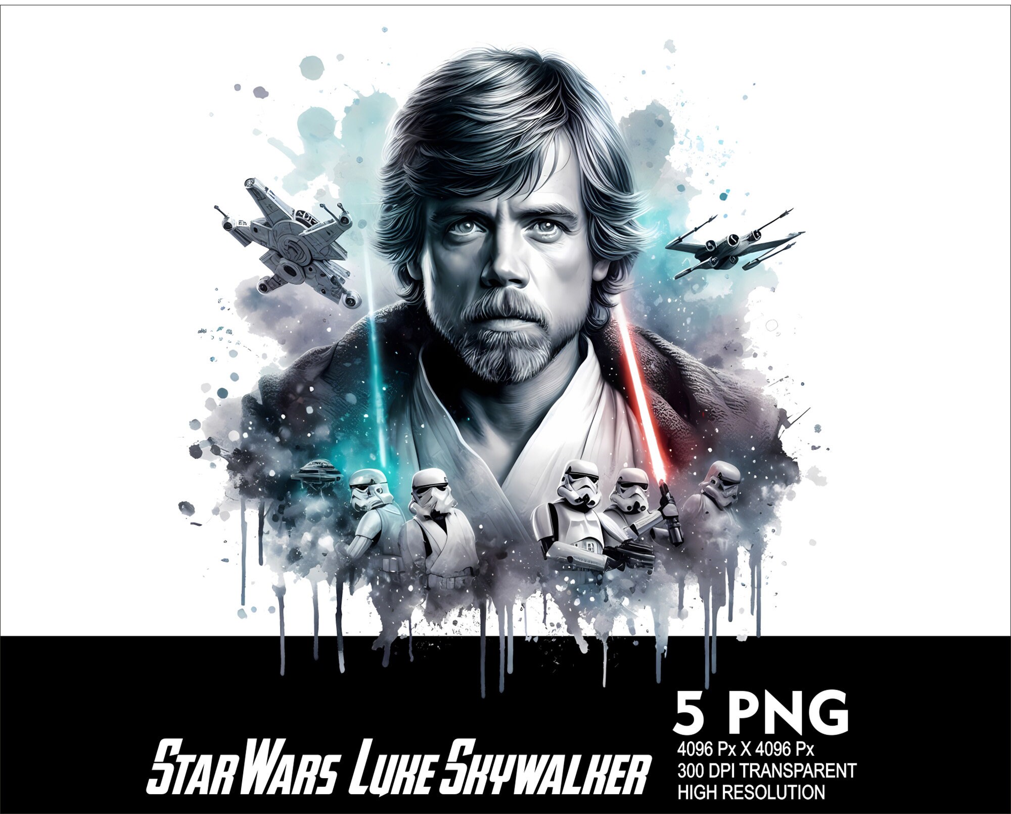 5 PNG Starwars Jedi L-skywalker Splash and Watercolor Transparent Png ...