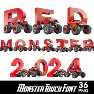 Monster Truck Red Alphabet Font PNG Monster Truck Letters and Numbers ...