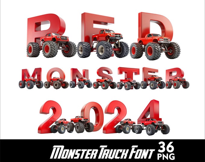 Monster Truck Alphabet PNG Bundle, Numbers Clipart, Boys Birthday ...