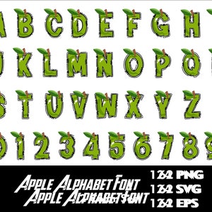 Apple Doodle Alphabet Red Apple Font SVG Green Apple Alphabet Apple ...
