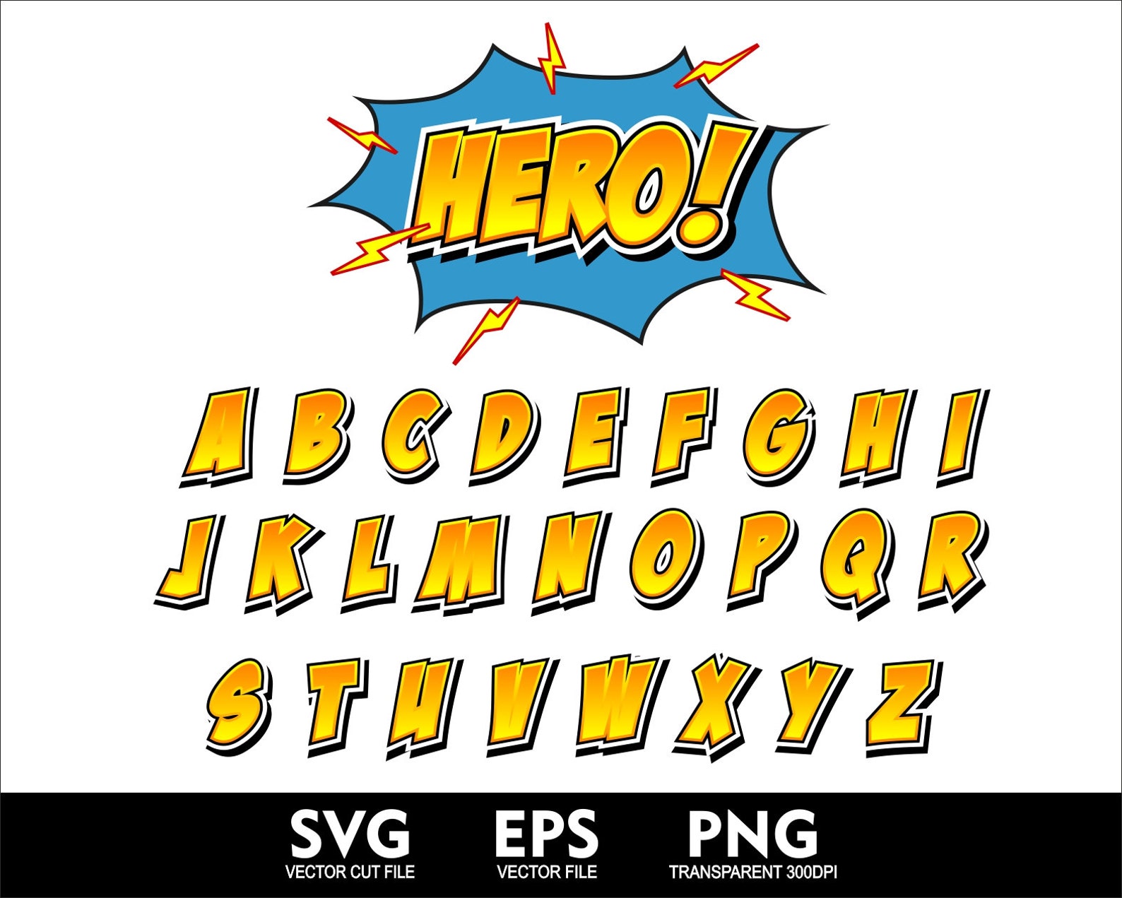 Hero Comic Alphabet and Bubbles Cartoon Alphabet Clipart SVG for Cricut ...