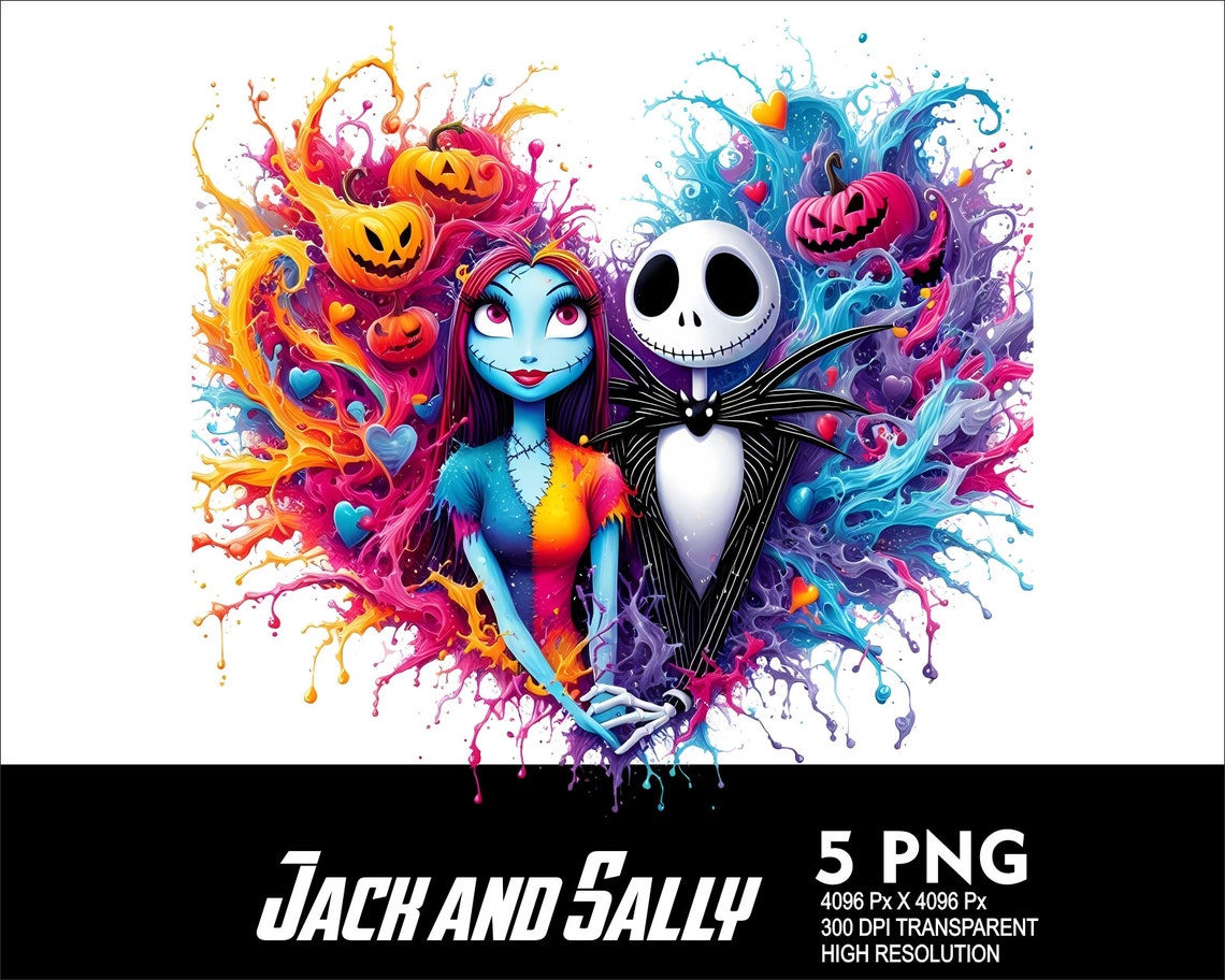 5 PNG Jack and Sally Splash Transparent PNG File for Sublimation 300dpi ...
