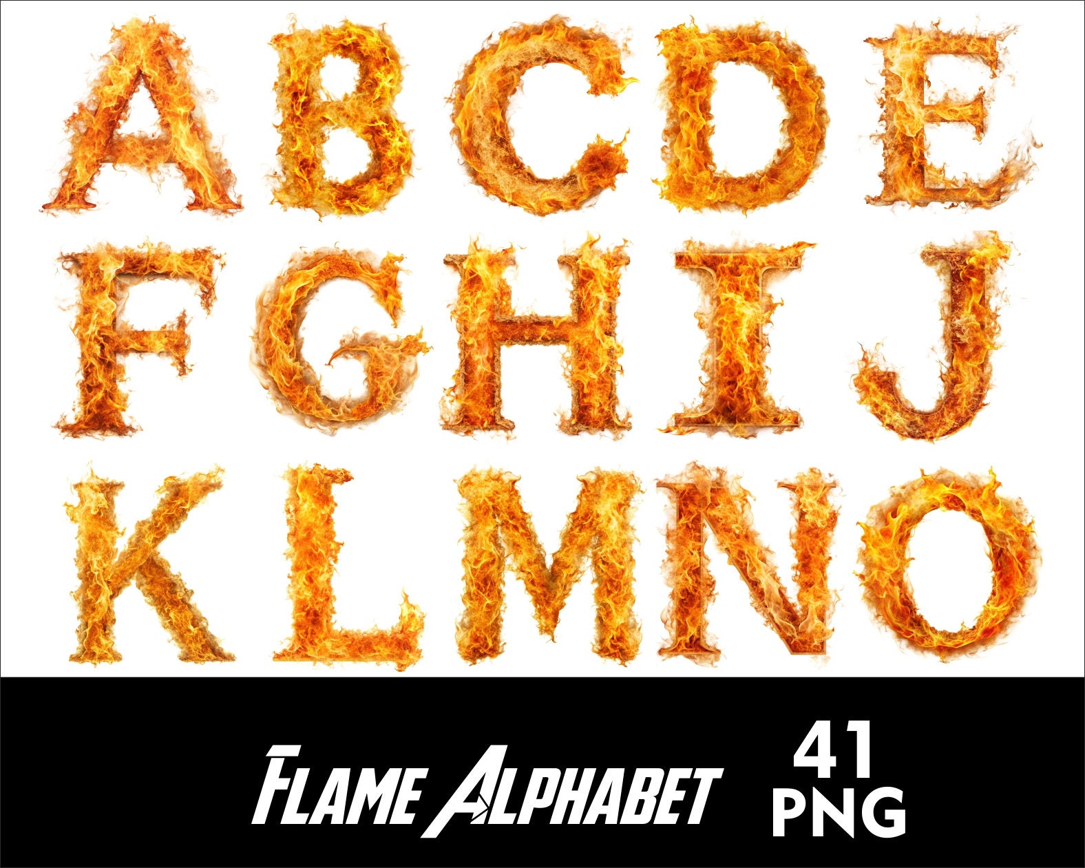 Flame Alphabet Fire Font Fire Letter and 5 Flame Clipart Png ...