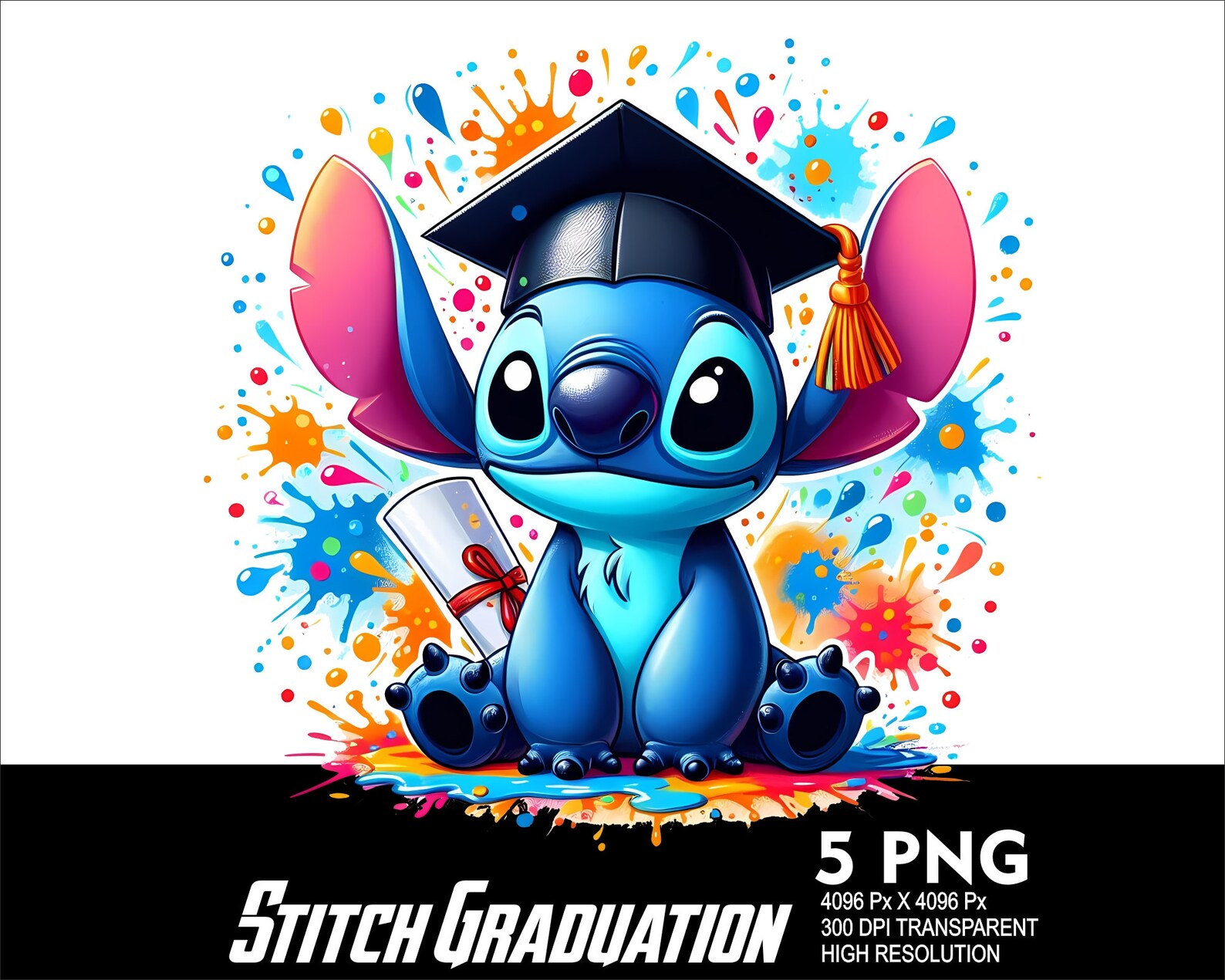 5 PNG Stitch Graduation Splash and Watercolor Transparent PNG File for ...