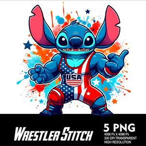 5 PNG Wrestler Stitch Splash and Watercolor Transparent PNG File for ...