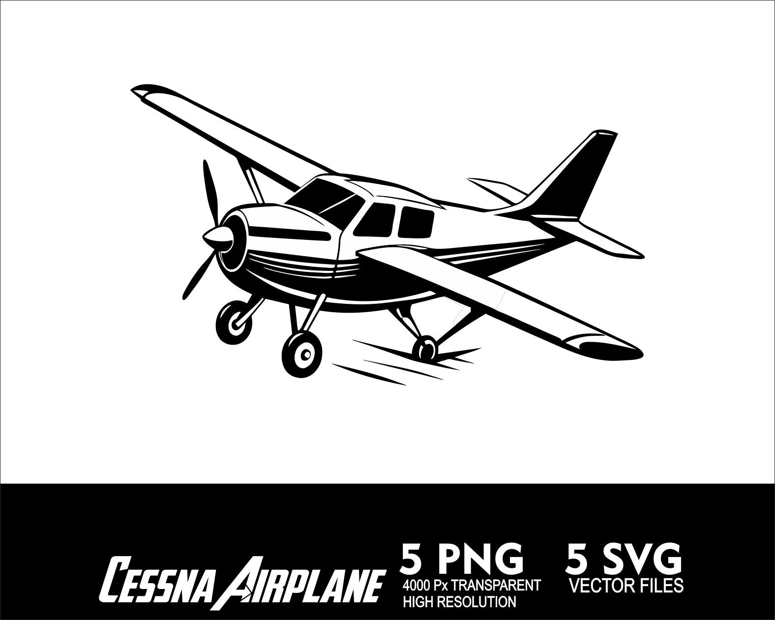 Airplane Cessna Linocut Draw 5 PNG 5SVG Design Transparent PNG File for ...