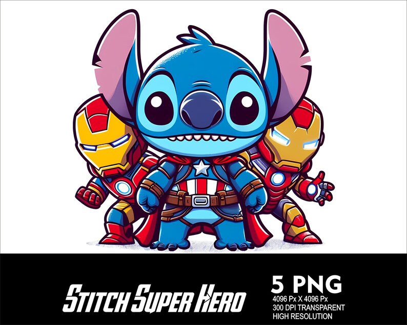 10 PNG Super Hero Bundle Stitch Splash and Watercolor Transparent PNG ...