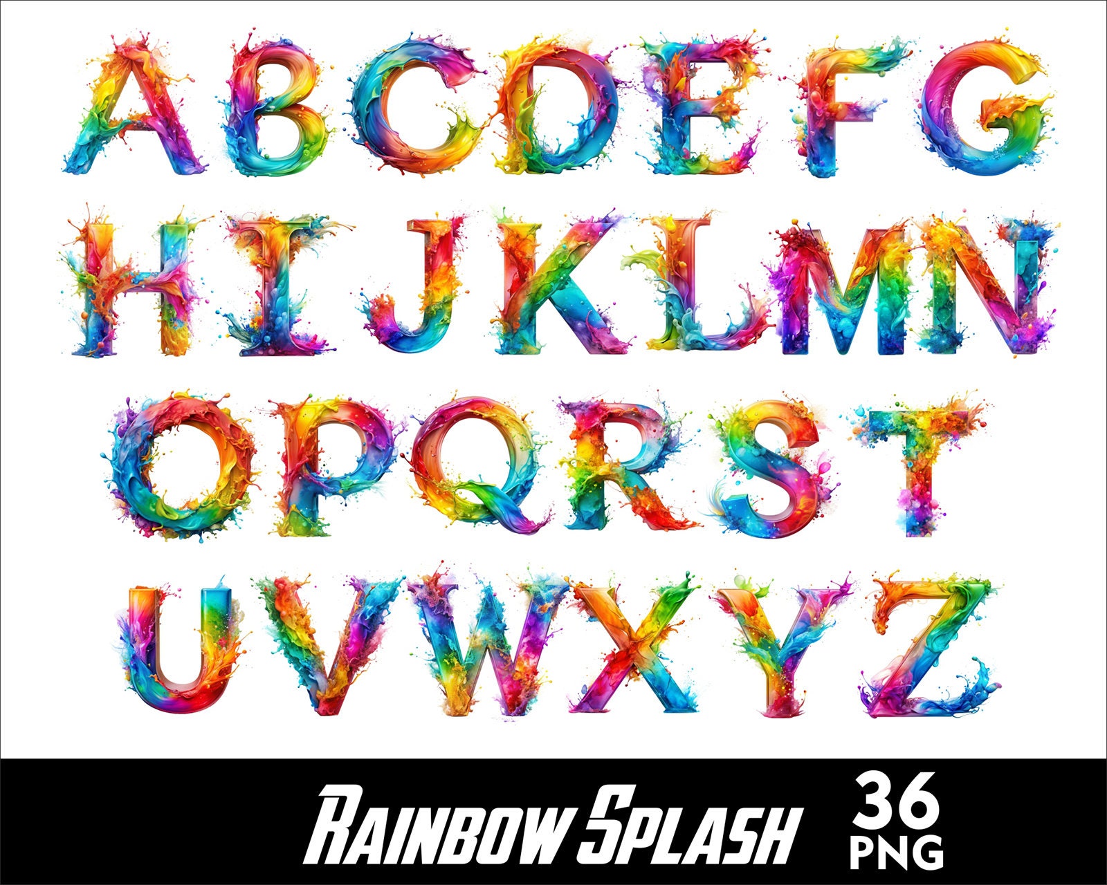 Rainbow Splash Alphabet 3d Font PNG Letters Rainbow Letters and Numbers ...