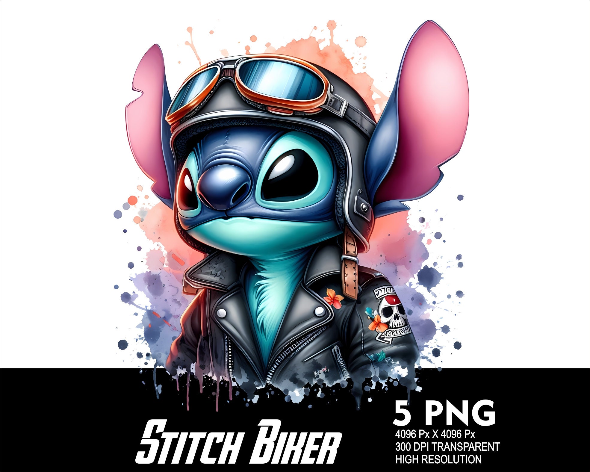 5 PNG Biker Stitch Splash and Watercolor Transparent PNG File for ...