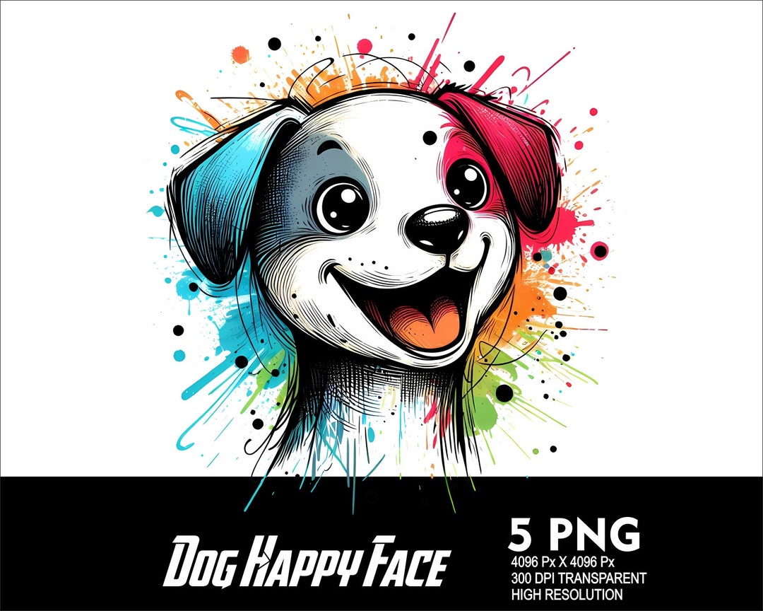 5 PNG Happy Face Dog Splash Transparent PNG File for Sublimation 300dpi ...