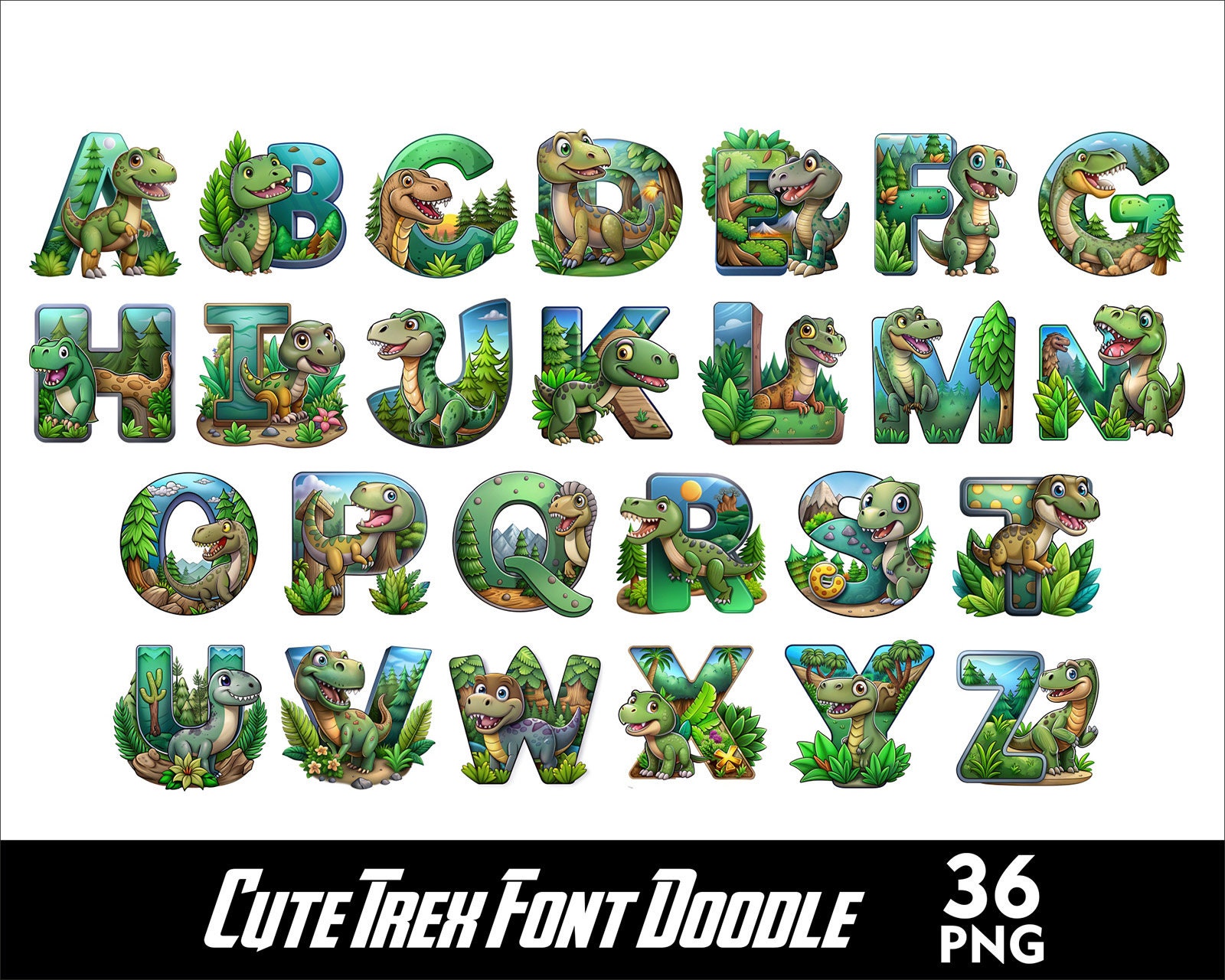 Cute Dino Alphabet Dinosaur Trex Letters Alphabet Png Dino Font Letters ...