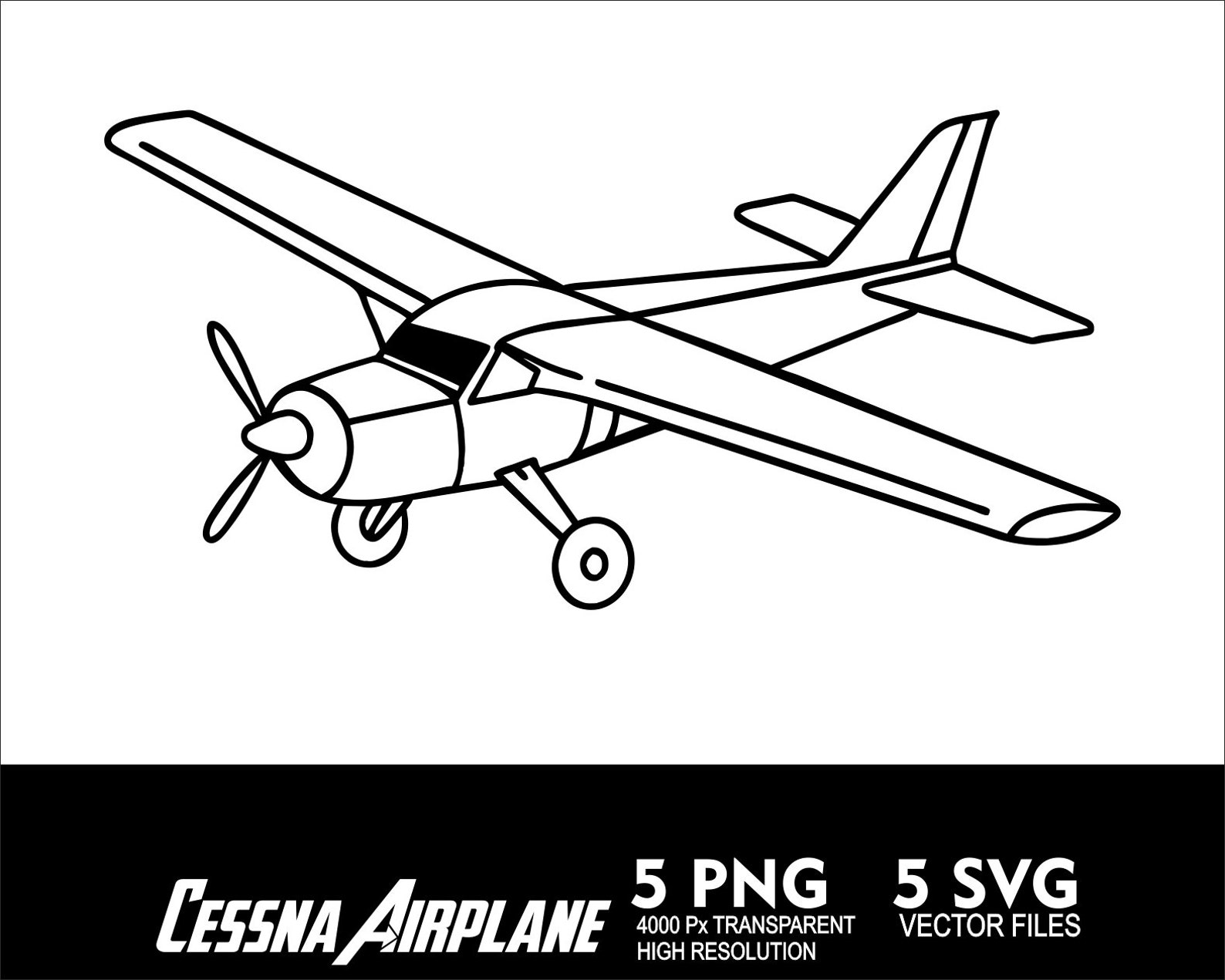 Airplane Cessna Line Art 5 PNG 5SVG Design Transparent PNG File for ...