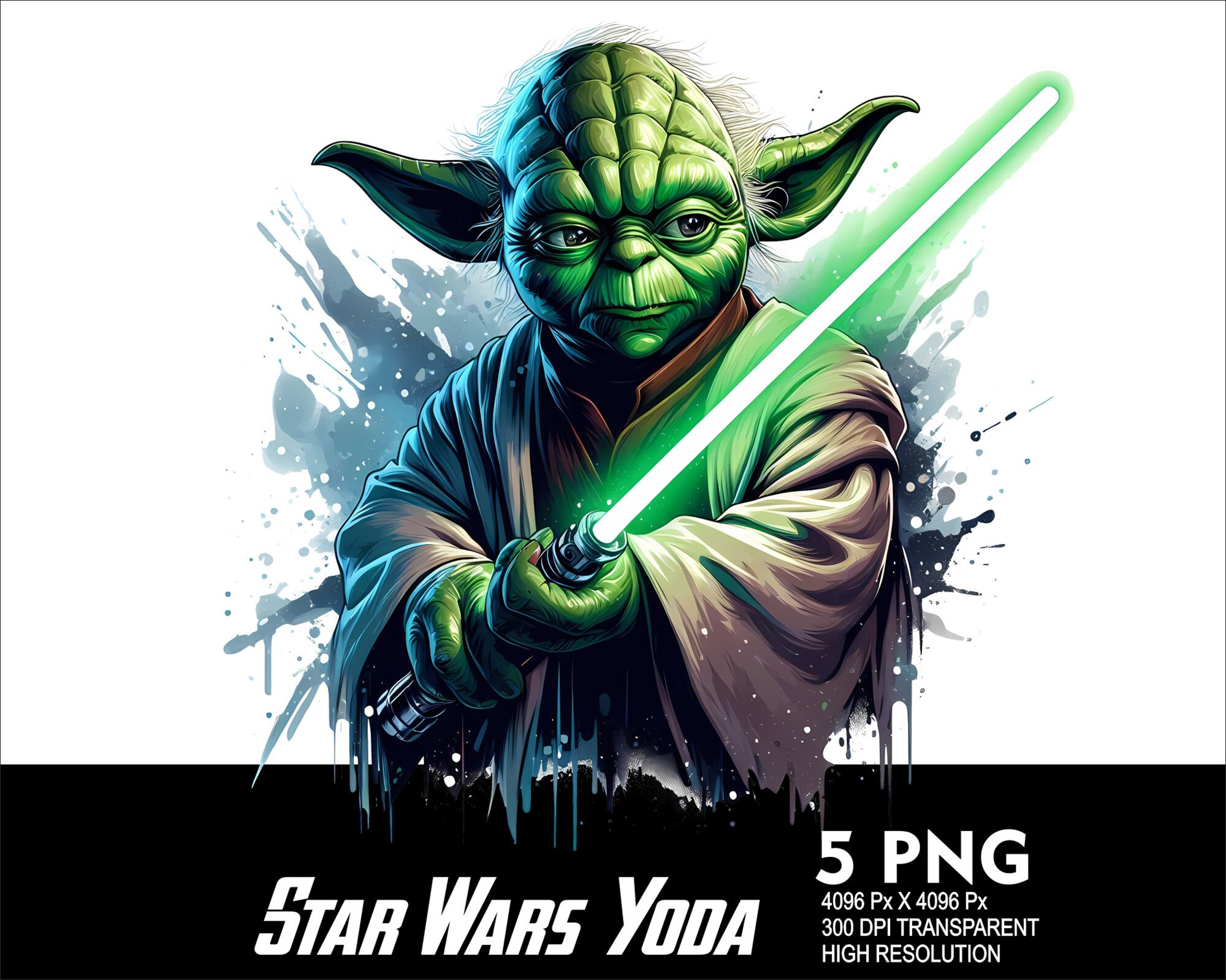 5 PNG Starwars Jedi Yoda Splash and Watercolor Transparent Png File for ...