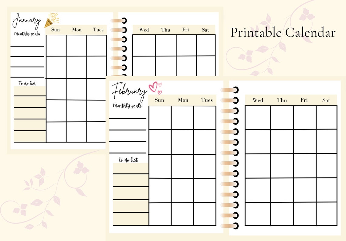 Editable Monthly Calendar, Digital Calendar Template, 12 Month Planner ...