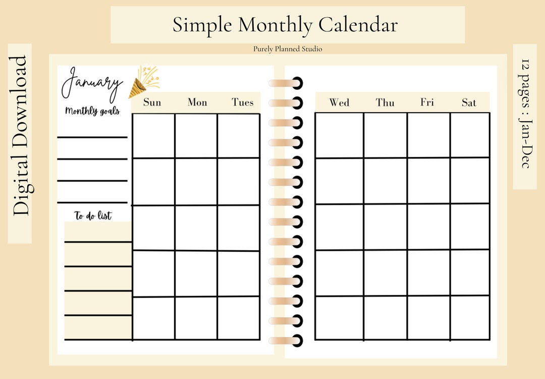 Editable Monthly Calendar, Digital Calendar Template, 12 Month Planner ...