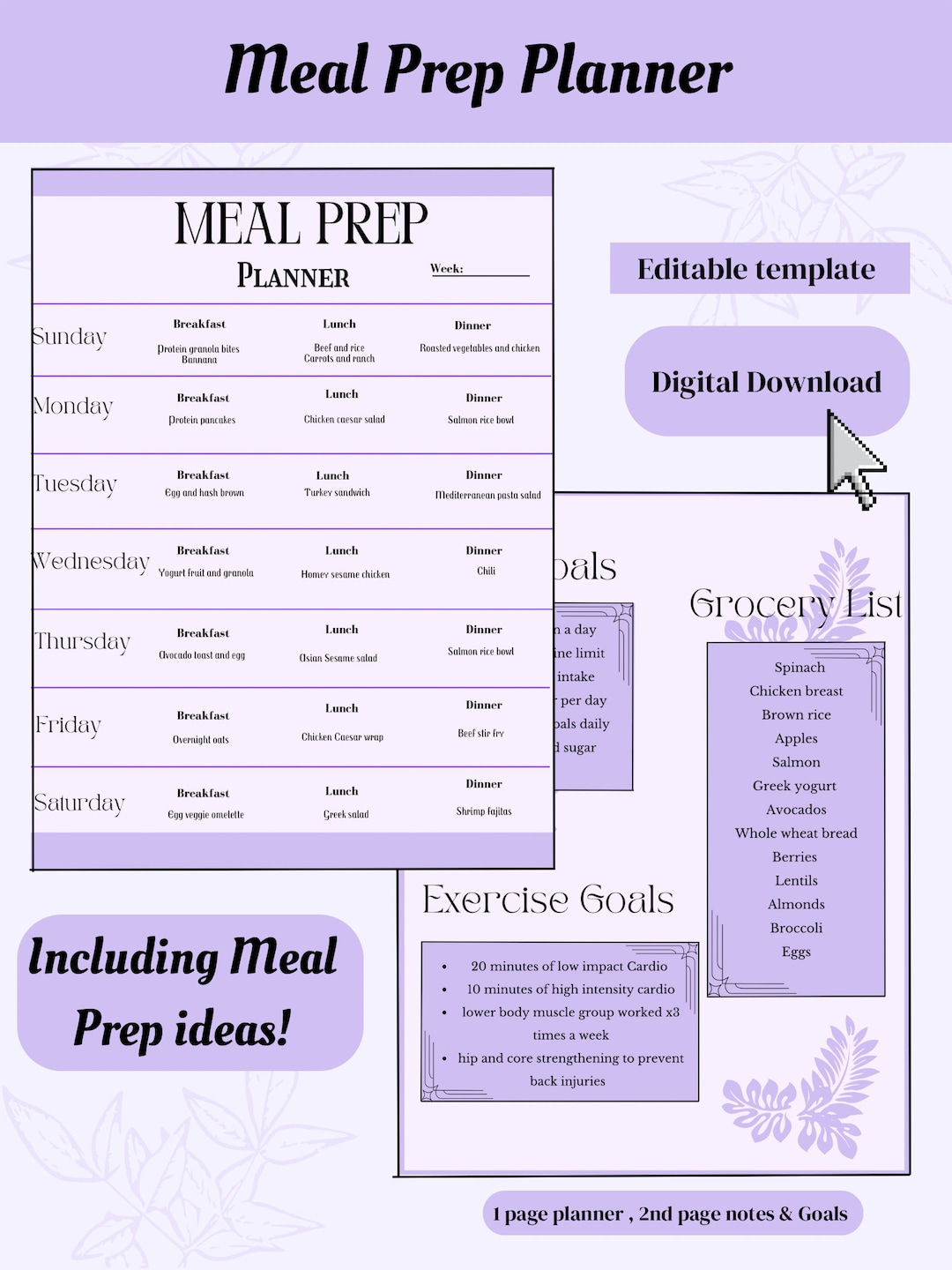 Editable Weekly Meal Prep Planner, Meal Prep Idea Planner, Weekly Meal ...