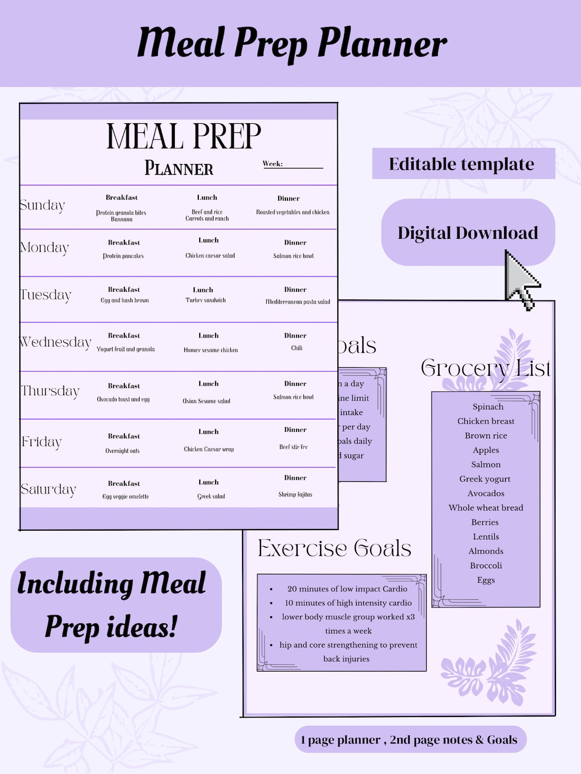 Editable Weekly Meal Prep Planner, Meal Prep Idea Planner, Weekly Meal ...