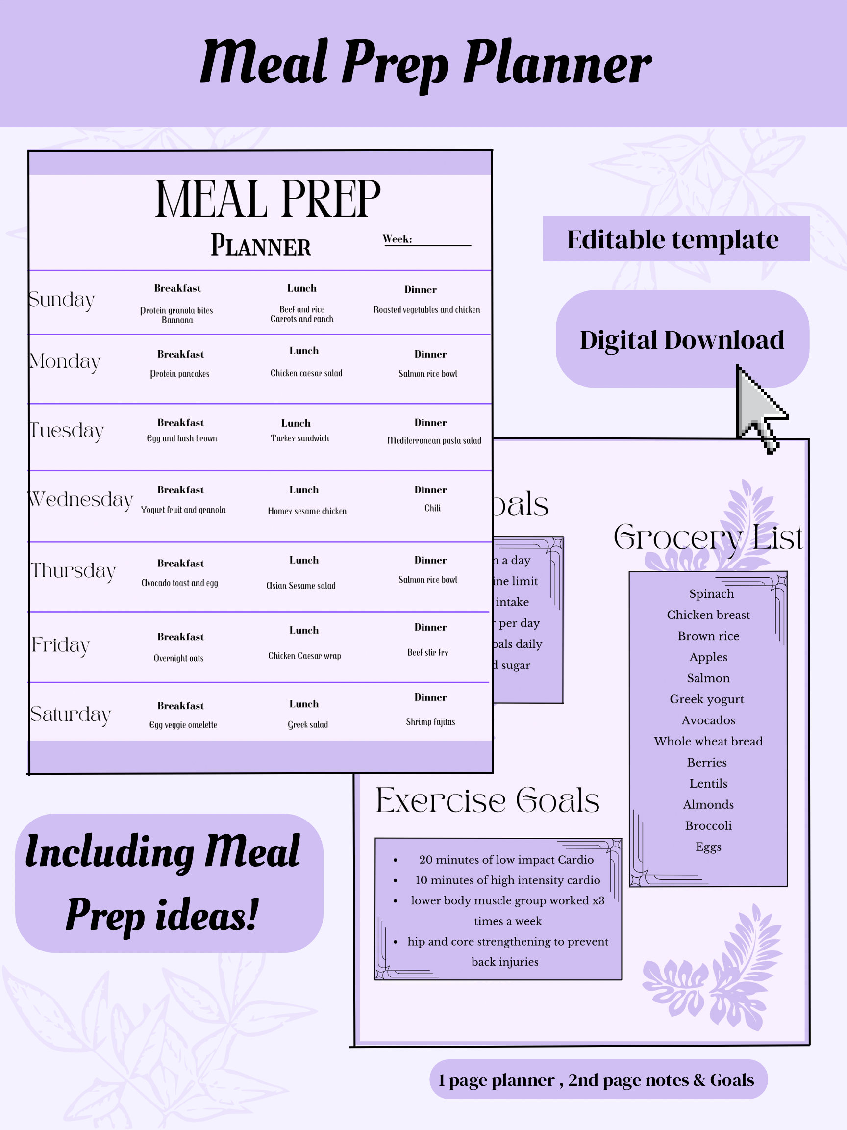 Editable Weekly Meal Prep Planner, Meal Prep Idea Planner, Weekly Meal ...