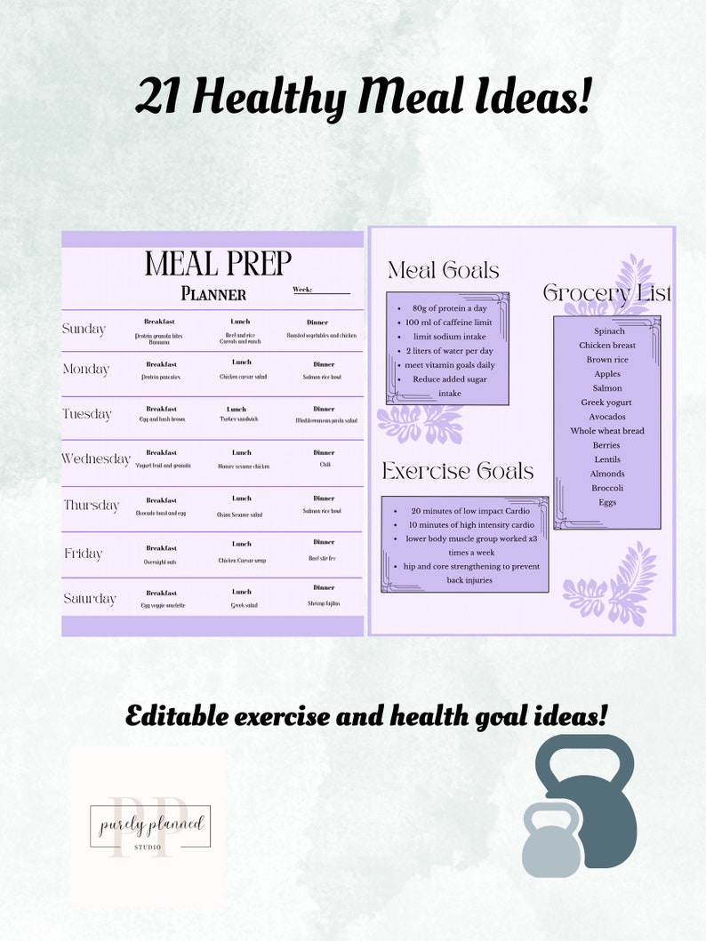 Editable Weekly Meal Prep Planner, Meal Prep Idea Planner, Weekly Meal ...