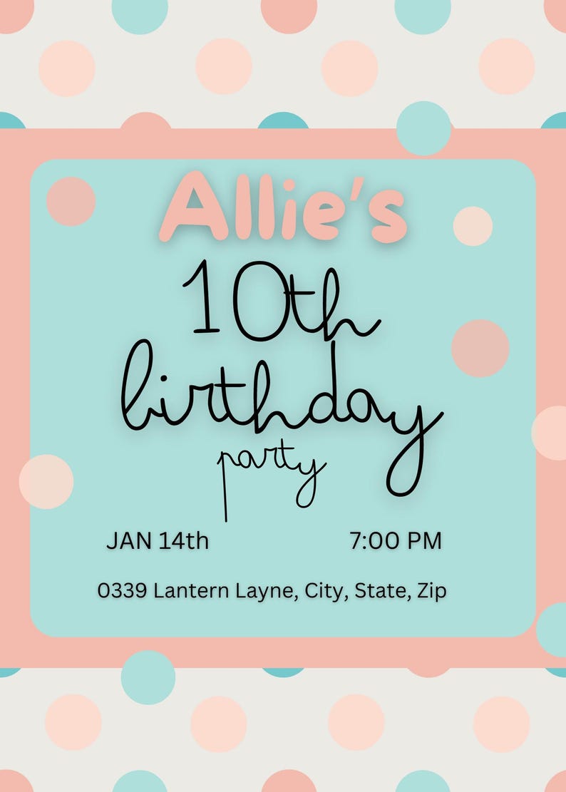 Polka Dot Birthday Party Invitation Template - Etsy