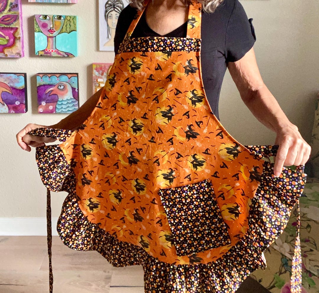 Flying Witches Halloween Full Apron for Women, Girls or Teens, Candy ...