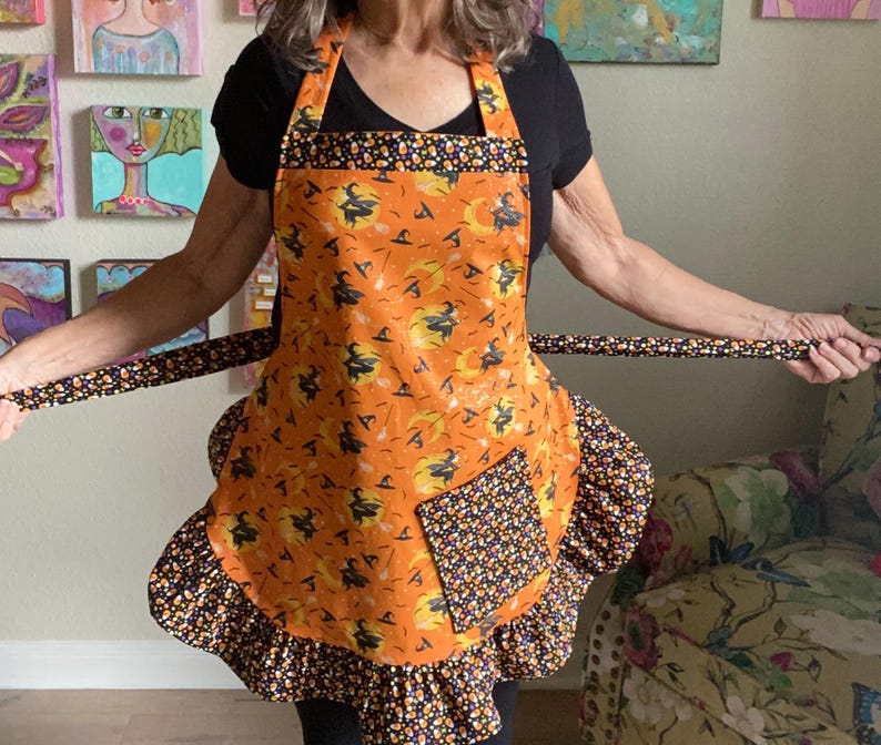 Flying Witches Halloween Full Apron for Women, Girls or Teens, Candy ...